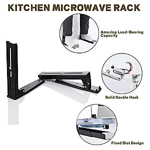 304 Stainless Steel Microwave Wall Mount Brackets Universal Shelf Wall Bracket Telescopic Microwave Oven Rack Adjustable Folding Sturdy Kitchen Accessories (Black)
