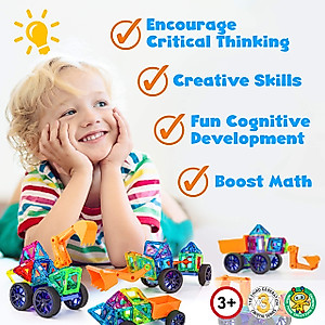 Hurtle Magnetic Building Blocks for Kids - Preschool Learning Toys Shapes Block Educational Magnet Tiles Kids Toy Set - Safe Durable Non-Toxic Magnetic Blocks for 3-Year-Old and Up HURMT83 (83 pcs)