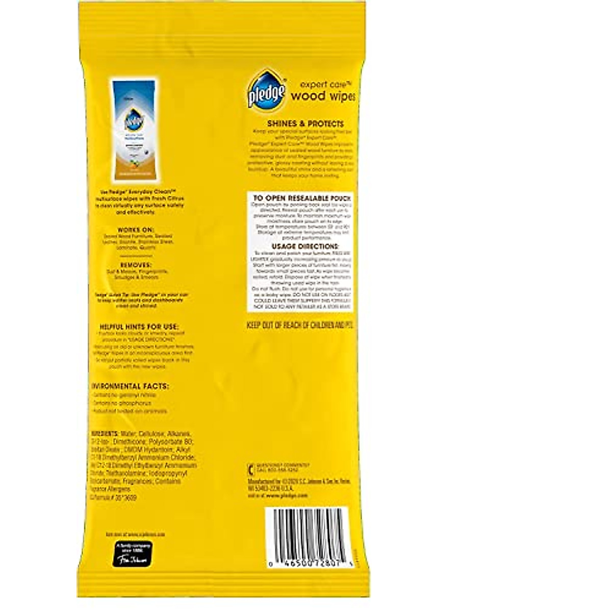Pledge Expert Care Wood Wipes, Shines and Protects, Removes Fingerprints, Lemon Scent, 24 Count (Pack of 1)