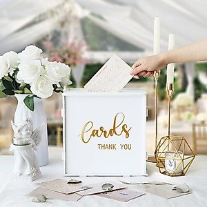CYAOOI White Wedding Card Box with Slot, PVC Gift Card Box Holder for Wedding Reception, Gold Print Money Envelope Card Box for Party Graduation Birthday Baby Shower Decorations