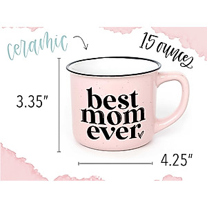 June & Lucy Mom Mug with Stylish Gift Box- Best Mom Ever Novelty Gifts for Mom Cute Coffee Mugs for Women - Pink Coffee Mug with Black Hand Lettering - 15 oz Microwave and Dishwasher Safe.