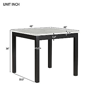 Lestar Bar Table Set for 5 pcs, Faux Marble Dining Table top with 4 Upholstered-Seat Wood Frame Bar Chairs (Table 40" x 40", 4 Grey Chairs)