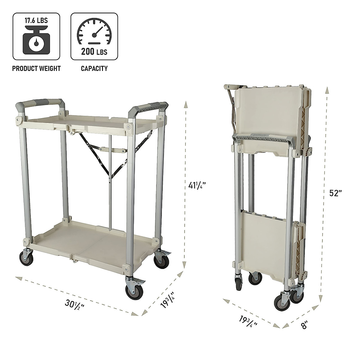 Olympia Tools 89-363 Pack N Roll Collapsible Service Cart, XL, 200LB Capacity, White, 2-Layers