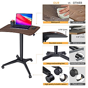 HAOOAH Pneumatic Adjustable Height Desk, Laptop Standing Desk, Rolling Sit-Stand Cart, Mobile Podium Portable Lectern for Home, Office& Classroom, 26" 19.3" Platform (29" to 46.9" H)，Brown