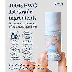 MONAGE Korea Vegan & Nourishing & Moisturizing Lip Care Made from 100% Natural Ingredients, Organic Moisturizer for Dry, Cracked Lips & Skin, Everyday Lip Balm, Daily, 0.38 Ounce