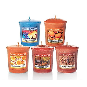 Yankee Candle 12 Fall and Winter Votive Samplers in Box Plus Bonus Organza Sachet Bag - Autumn and Holiday Scent Bundle