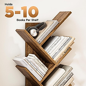 Pipishell Bookshelf with Drawer, 8-Tier Vertical Tree Bookshelf, Modern Bookcase, Modern Book Storage, Book Shelf Organizer for Living Room, Bedroom, Home Office, Rustic Brown, PIBS03WN