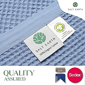 Salt Earth 100% Organic Cotton Throw Blanket 55"x60" Waffle Blanket for Couch, Bed, Sofa, Living Room and Home Decor Lightweight & All Season Use Easy to wash, Nature and Skin Friendly (Blue)