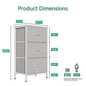 AODK Dresser for Bedroom Nightstand Small Dresser Chest of Drawers End Table for Living Room, Closet Dresser with 3 Storage Drawers Organizer Clothes, Light Grey