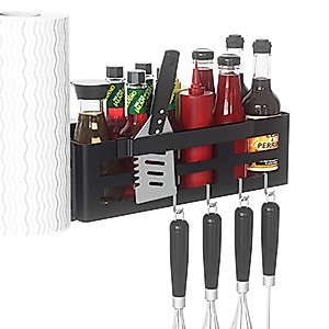 Griddle Caddy for Blackstone 28"/36"/17"/22" Griddles, BBQ Accessories Storage Box with Knife Holder & Paper Towel Holder, Grill Accessories Space Saving for Blackstone Griddle Accessories (Black 10)