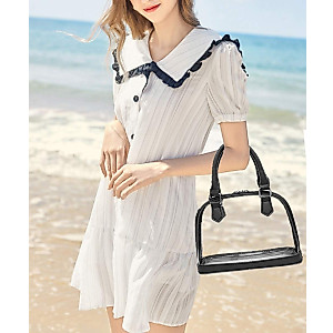 Rullar Women Clear Jelly Top Handle Shoulder Crossbody Bag PVC Handbag Purse Totes Satchel Black