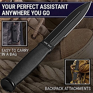 Knife for Men with Sheath - Black Tactical Knives - Cool Hunting Knofe Fixed Blade Knife with Serrated Blade - Best EDC Survival Camping Hiking Military Tool Sharp Belt Boot Knives Gift for Men 2503