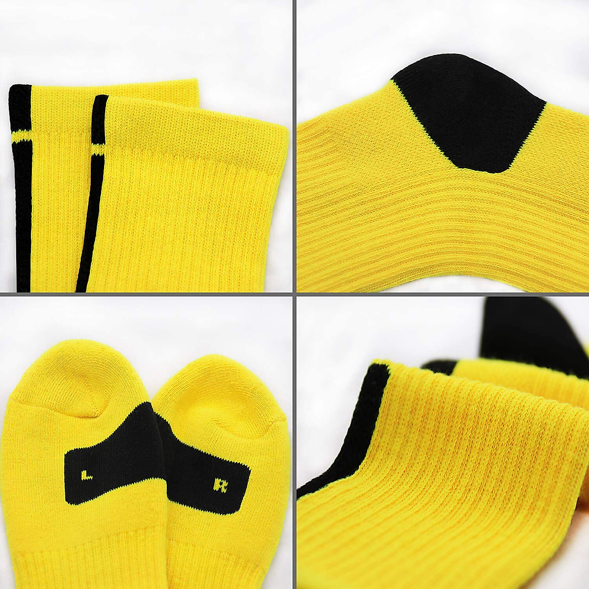 MUMUBREAL Men's Cushioned Compression Sport Socks, Yellow/Black, One Size (3pack)