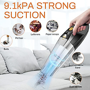 luium Handheld Vacuum Cordless, Car Vacuum Cordless Rechargeable, Wet-Dry Use Portable Hand Vacuum Cleaner with High Power 9Kpa Strong Suction, Reusable Filter and LED Light for Car, Home, Office