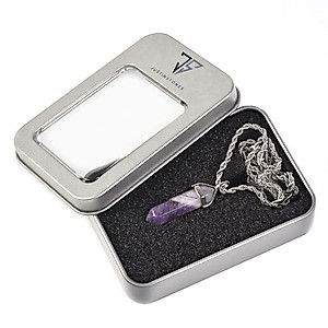 Natural African Amethyst Gemstone Hexagonal Pointed Reiki Chakra Pendant Necklace 20" High-grade Iron Gift Box