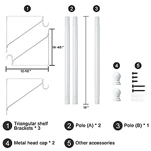 Closet Rod Brackets Heavy Duty with 48” Rod, Closet Shelf Brackets with Rod Holder, Closet Brackets for Both Shelf Storage and Closet Rod, White Closet Shelf Support Pole Holder, 3 Pack
