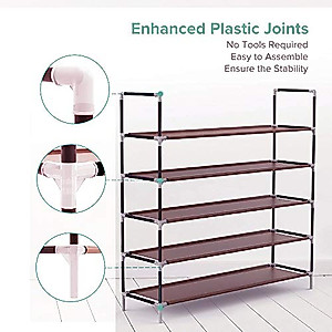 Hooseng Simple Assembly Shoe Rack 5 Tiers Non-woven Waterproof Fabric Shoe Storage Organizer 39.37 x 11 x 37.4inch with Handle Dark Brown