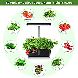 TILTOP Hydroponics Growing System 8 Pods Indoor Herb Garden with LED Grow Light, Height Adjustable Plant Germination Kit Indoor Grow Kit Countertop Garden with Automatic Pump & Timer Black