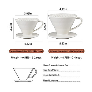 Pour Over Coffee Maker, Pour Over Coffee Dripper, Manual Porcelain Slow Brewing Accessories for Travel, Camping, Office, Home, Cafe, Coffee Gifts(White, Large, 2-4Cups)