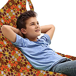 Lunarable Retro Lounger Chair Bag, Colorful Rhythmic Traditional 70's Vintage Flowers Inspired Motifs Illustration, High Capacity Storage with Handle Container, Lounger Size, Multicolor
