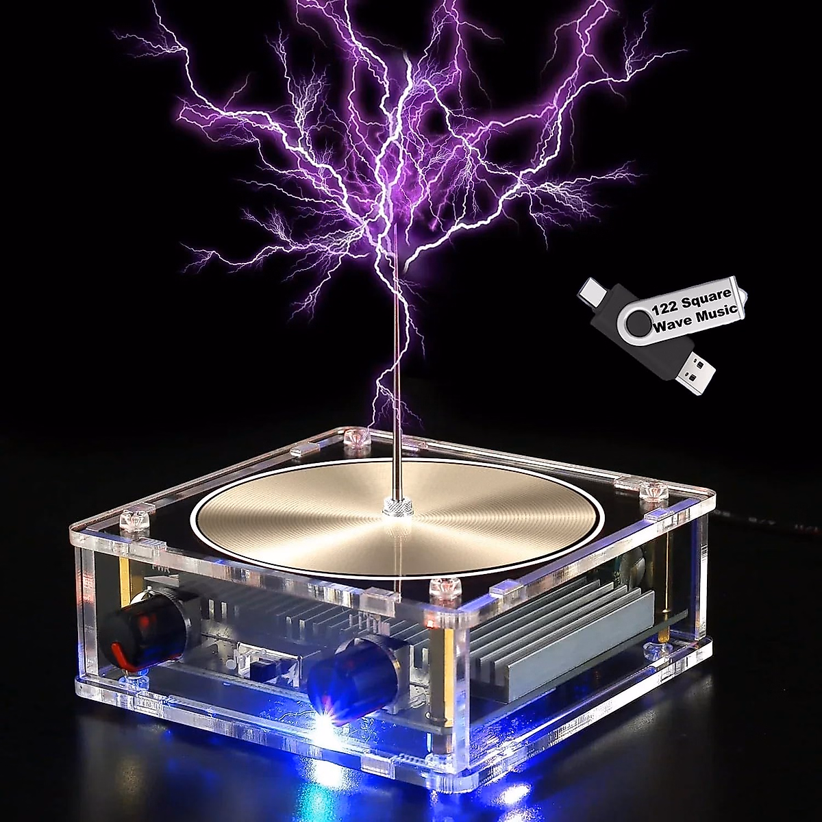 Bluetooth Music Tesla Coil 10 Cm Solid State Tesla Coil Kit Touchable Artificial Lightning Electric Power Wireless Transmission Model Arc Plasma Loudspeaker Science Experiment Tool Desktop Toy