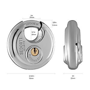 SEDORTI 5-Pack Discus Padlocks Keyed Alike, 2-3/4 inch Wide, Stainless Steel 304 Round Lock, Waterproof and Rustproof Storage Lock with Brass Keys, Ideal for Storage Unit Gate, Outdoor, Shed, Fence