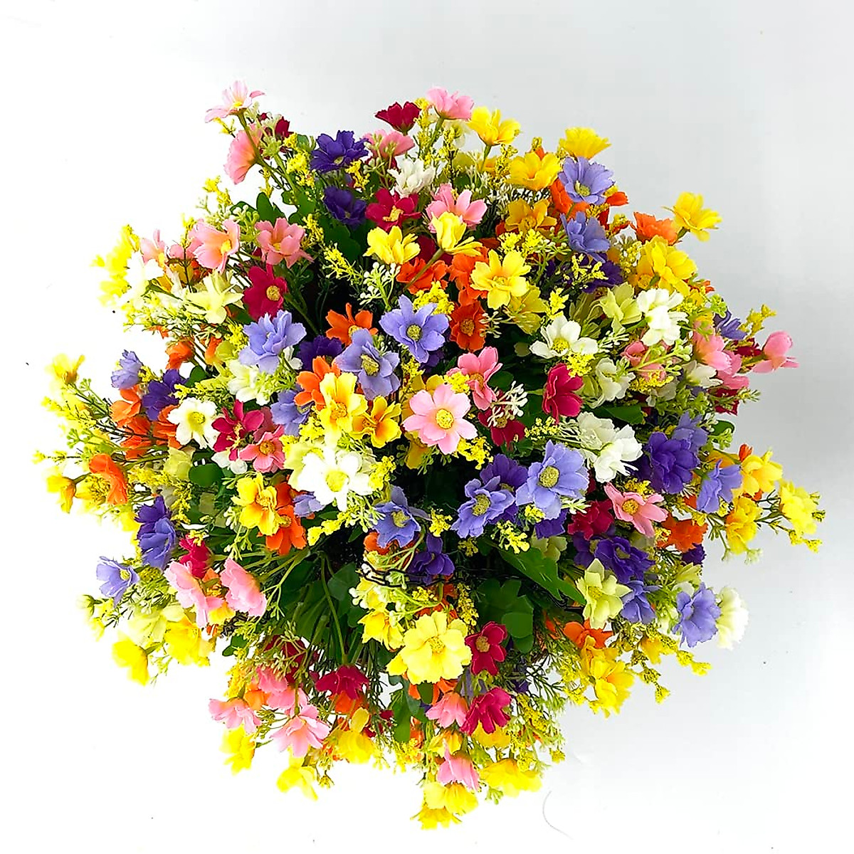 Lesrant 12inch Autumn Artificial Flower Hanging Basket,Artificial Hanging Plants Outdoors Fake Flowers Silk Daisy Hanging Flower Basket for Outside Porch Patio Garden Decoration