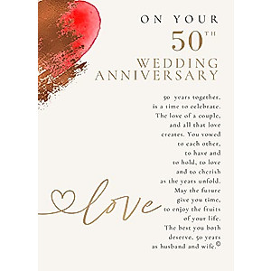 On Your 50th Wedding Anniversary: Beautiful Stained Glass Heart; a Sentimental and Meaningful Keepsake Ornament for The Married Couple - Handmade in USA