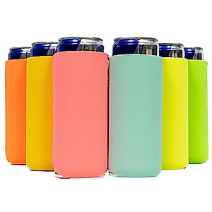 QualityPerfection Neoprene Soda Cooler Sleeve for Slim 12 Oz. Soda/Beer Can, Collapsible Cooler Sleeves that Keep Drink Cold, (6 Pack, Summer Colors)