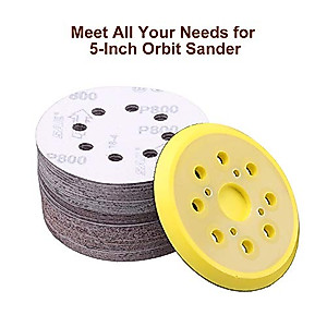 5-Inch 8-Hole Hook and Loop Sanding Discs 70 Pcs and Replacement Sander Pad Set, Compatible with Milwaukee Tools, Part Number 51-36-7090