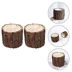 Yardwe Home Decor 2pcs Wood Flower Pot Rustic Succulent Planter Bonsai PotFarmhouse Flower Bucket Wood Log Plant Container Wooden Bucket Planters Plant Pots Boxes Container Office Decor
