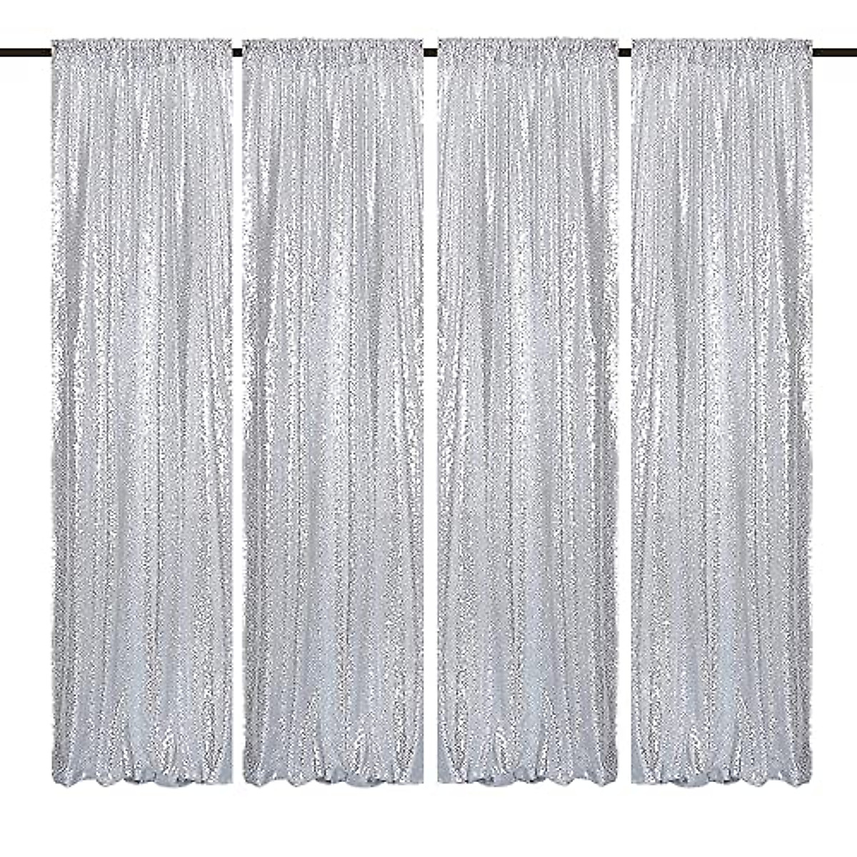 TCBESTO Silver Sequin Backdrop Curtains Glitter Drapes 2FTx8FT 4 Panels for Wedding Birthday Party Decorations Bridal Baby Shower Party Supplies Sparkly Photography Background