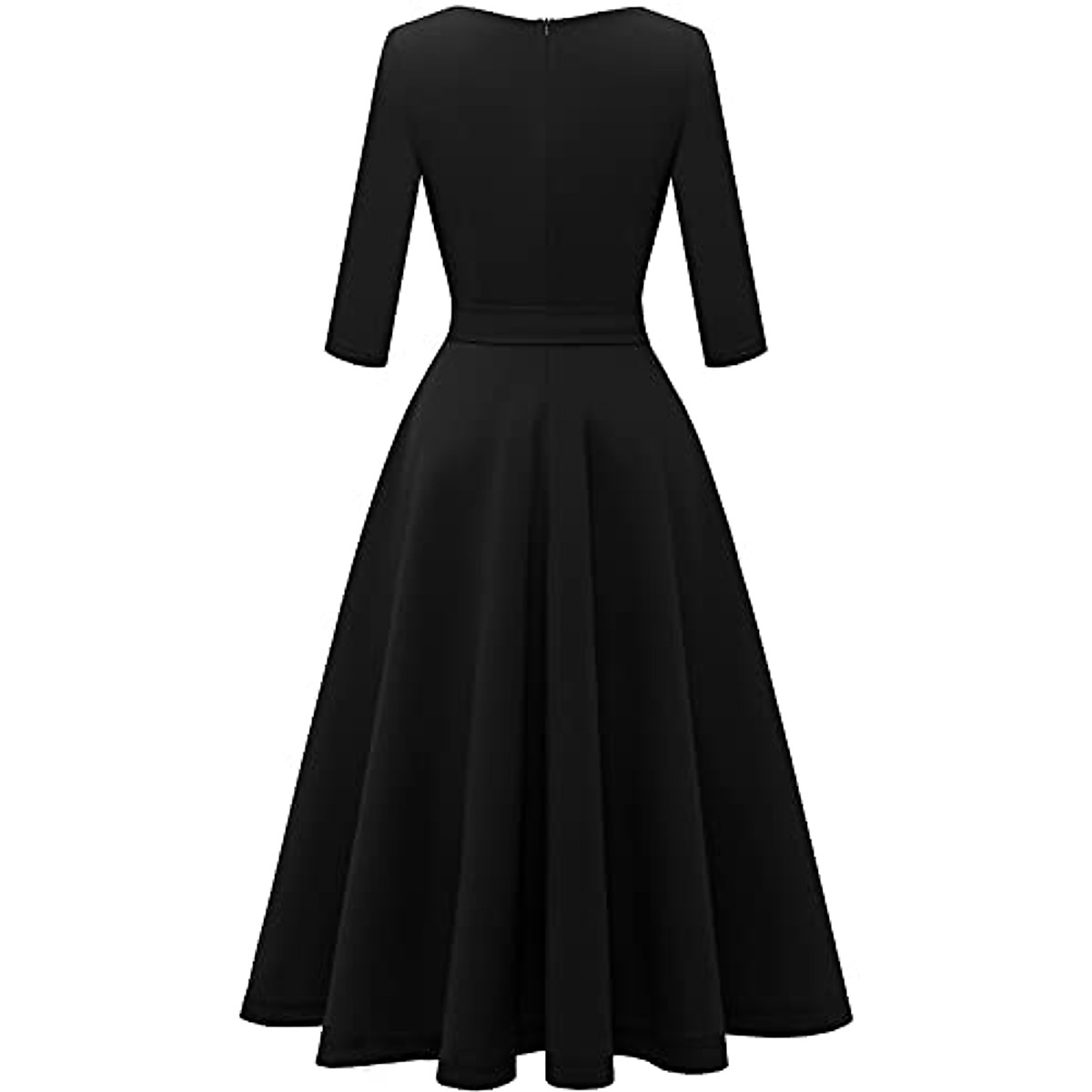 Black Vintage Cocktail Long Sleeve Prom Dress Midi Wedding Guest Formal Mother of Bride Dress Black XL
