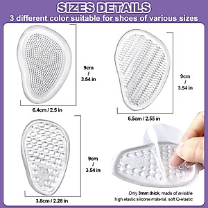 Metatarsal Pads Women, Forefoot Gel Pads Shoe Inserts, Foot Cushion Pads Reusable All Day Pain Relief, Ball of Foot Cushions, Anti Sliding Shoe Pads, Reduce Blisters, High Heel Inserts (3-Pairs)