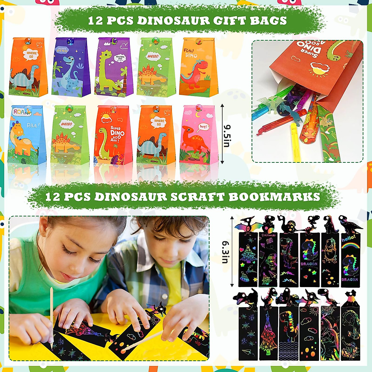 168Pcs Dinosaur Birthday Party Favors, Dino Party Favors Include Masks Bubble Stamps Hatching Eggs Bags Craft Bookmarks DIY Stickers Slap Bracelets for Dinosaur Birthday Party Decorations Supplies