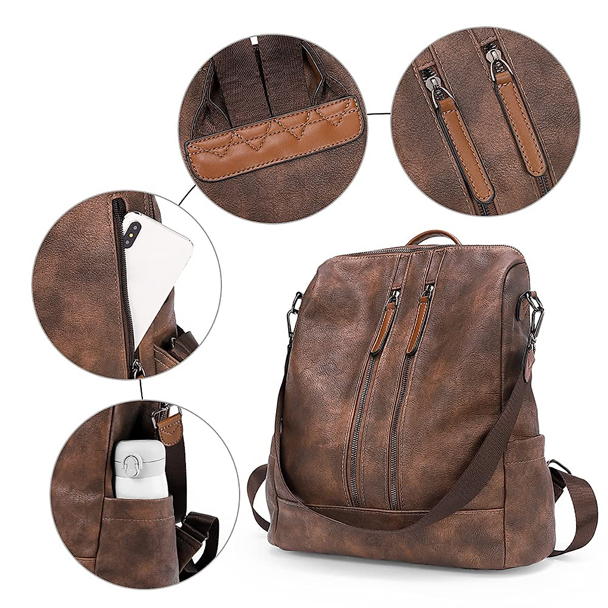CLUCI Leather Backpack Purse for Women Fashion Crossbody Bags Purses for Women, Leather Messenger Tassel Bag