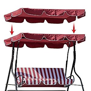 Swing Canopy Replacement, Waterproof Swing Top Cover Canopy Replacement Garden Patio Porch Yard Outdoor, Top Cover Only (74'' x 45'') (Burgundy)