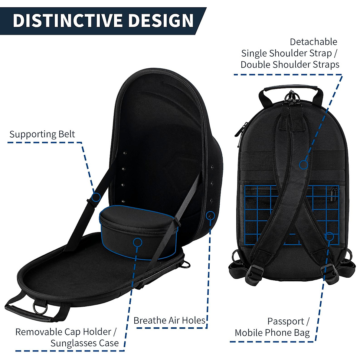 SCAVATA Hat Travel Case, Hard Carrying Baseball Caps Case with Handle & Adjustable Shoulder Strap, Hat Organizer Hats Carrier for 6-8 Hats Snapback Caps Storage (Black)