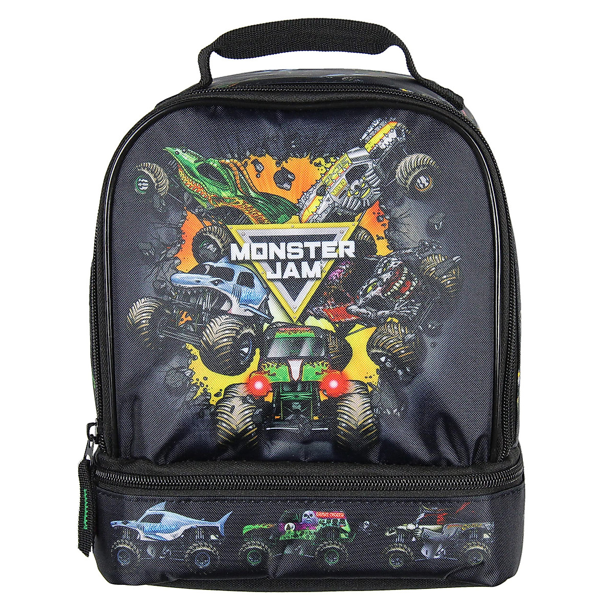 INTIMO Monster Jam Grave Digger Megalodon Pirate's Curse Dual Compartment Lunch Box Bag