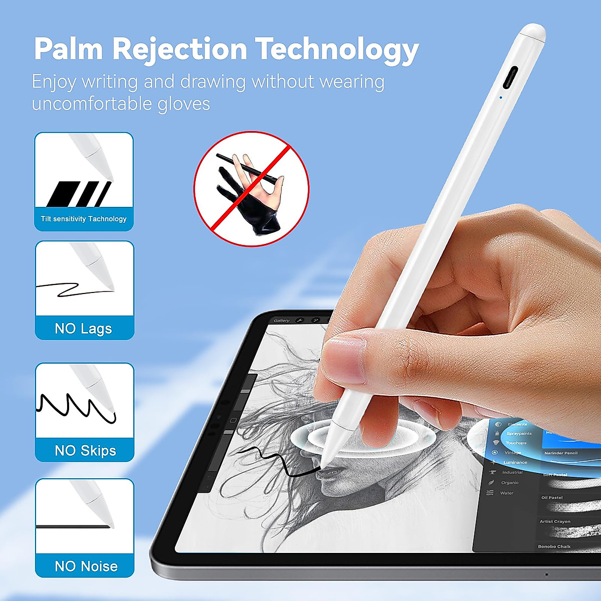 iPad Air 5th Generation Pencil Apple iPad Pen 9th Generation with Palm Rejection Active Stylus Pen for iPad Air 5th/4th,iPad Pro 12.9/11 Inch,iPad 10th/9th/8th/7th/6th,iPad Mini 6 Pencil White