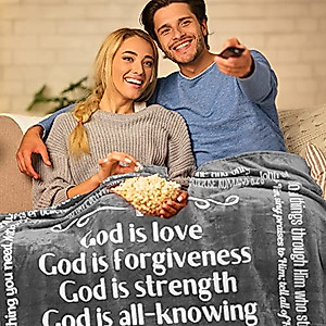 FILO ESTILO Spiritual Gifts for Women or Men, Scripture Blanket, Religious Easter Gifts, Christian, Inspirational, Catholic, Faith, God Gifts, Healing Throw Blanket for Prayer 60x50 Inches (Grey)