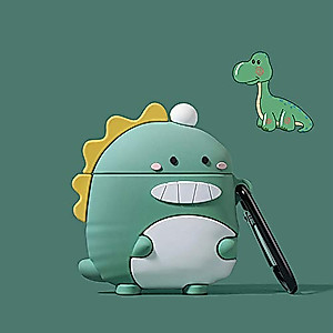 Compatible with Airpods Case, Silicone 3D Cute Animal Penguin Chicken Duck Reindeer Piggy Fun Cartoon Character Airpod Cover, Kawaii Funny Fashion Cool Design Skin (AirPods 1,2, Pink Dinosaurs)