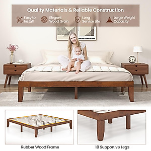 KOMFOTT 14 Inches Wood Platform Bed Frame King Size, Solid Wood Mattress Foundation with Rubber Wood Frame, Strong Poplar Wood Slat Support, No Box Spring Needed, Bed Frame (Brown Cherry)