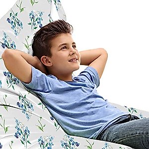 Ambesonne Floral Lounger Chair Bag, Forget Me Nots Branches Flowers Leaves Blossoms on Plain Background, High Capacity Storage with Handle Container, Lounger Size, Pale Sky Blue Multicolor
