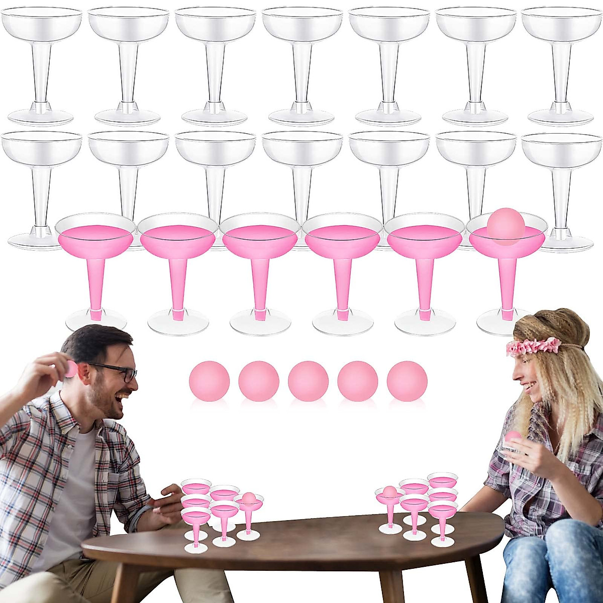 Hoolerry 28 Pcs Prosecco Table Tennis Game Set Include 22 Plastic Cups and 6 Balls for Bachelorette Party Girls Night, Birthday, Bridal Shower Game
