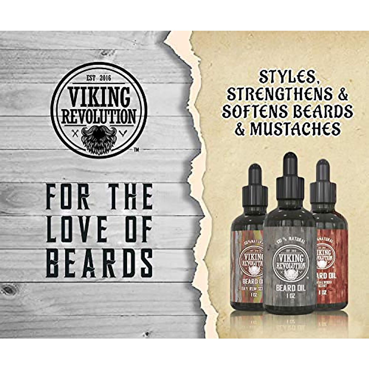 Beard Oil Conditioner 3 Pack - All Natural Variety Set 2 - Bay Rum, Unscented and Sandalwood Oil - Conditioning and Moisturizing for a Healthy Beard Viking Revolution