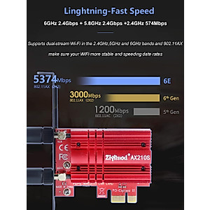 WiFi Card 5400Mbps PCIe WiFi 6E Card, Bluetooth 5.2, Intel WiFi 6E AX210 Chip, Tri-Bands(6GHz/5GHz/2.4GHz) Wireless WiFi 6 Card for PC, Support Windows 11/10(64Bit)