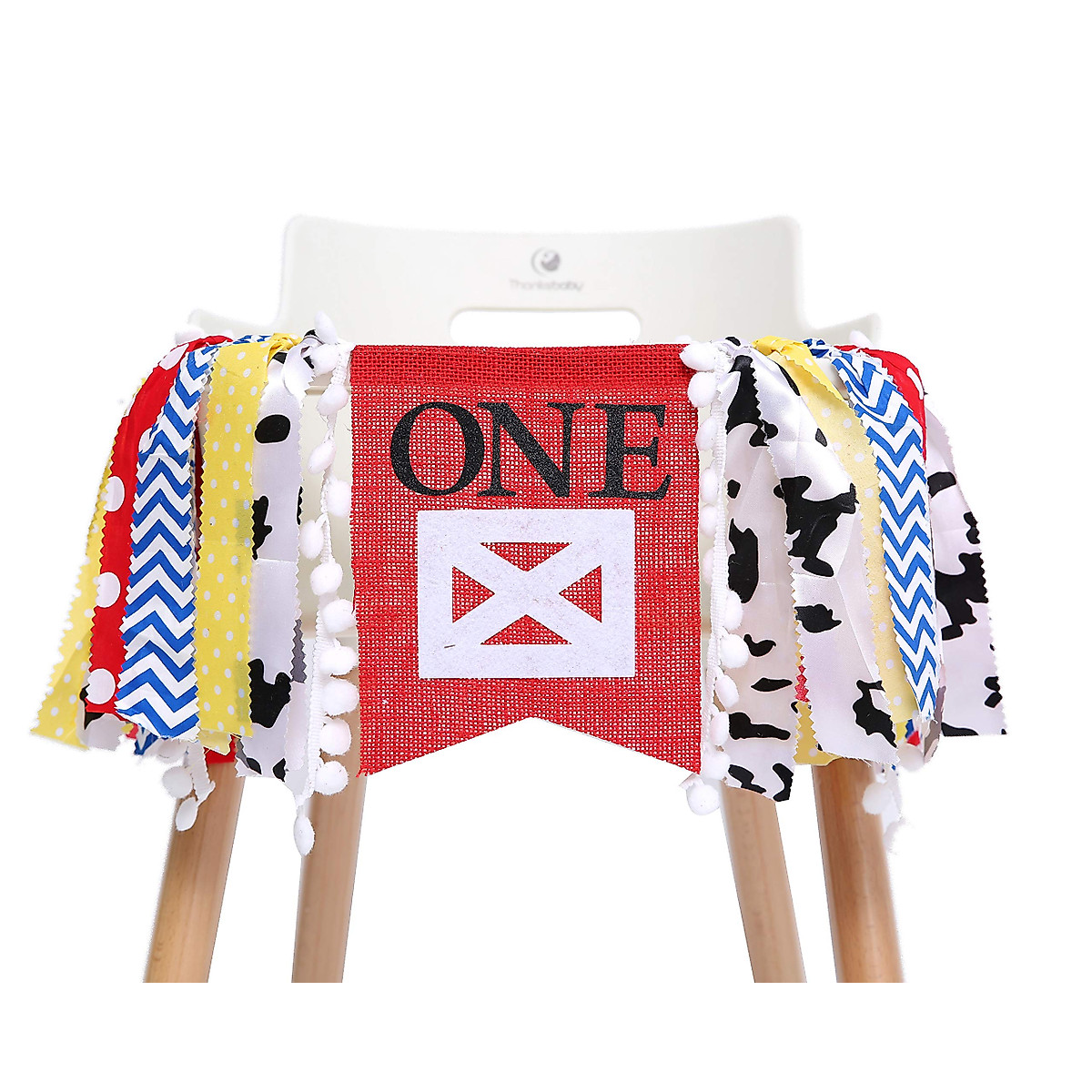 WAOUH Farm High Chair Banner for 1st Birthday - First Baby Birthday Party Theme Decoration, Fabric Garland Cake Smash Photo Prop,Birthday Souvenir and Gifts (Red Birthday Banner)