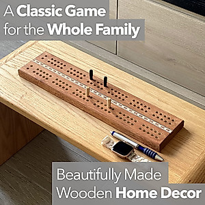 Sterling Games Extra Large Extra Long Cribbage 16" Wooden Game Board 2 Persons Double Track Board with 1/4" Holes and Italian Inlaid, Large Wooden Pegs Great for Seniors and Children