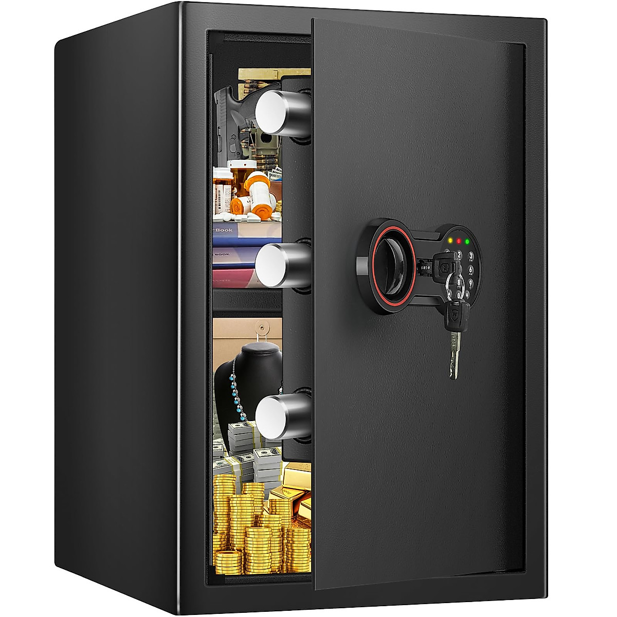 2.8 Cub Large Home Safe Fireproof Waterproof, Steel Home Security Safe Box with Electronic Keypad, Spare Keys and Alarm System, Fireproof Safe for Home Document Money Valuables